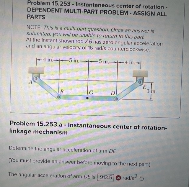 Solved Problem 15.253 - ﻿Instantaneous center of rotation | Chegg.com