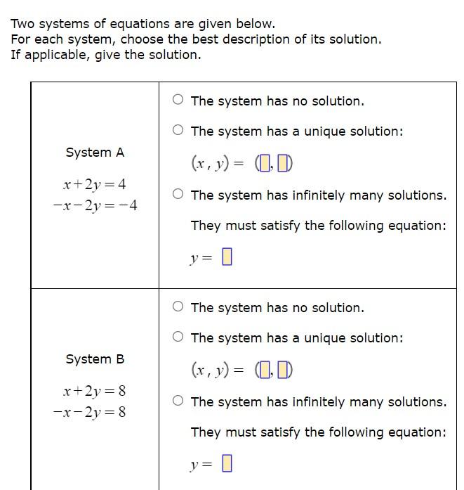 Solved Two systems of equations are given below. For each | Chegg.com