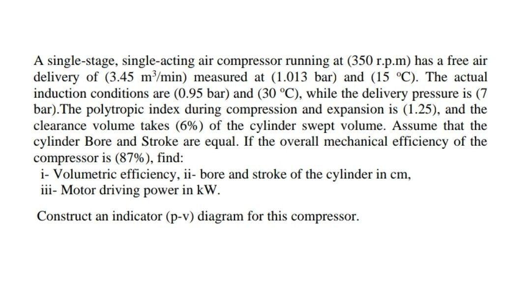 Solved A single-stage, single-acting air compressor running | Chegg.com