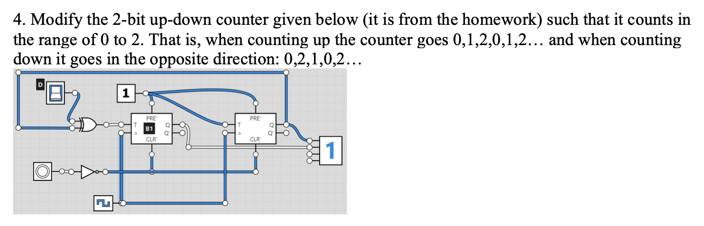 Solved 4. Modify the 2-bit up-down counter given below (it | Chegg.com