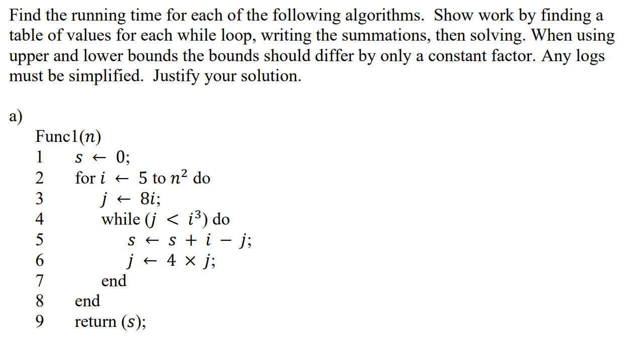 Solved Find the running time for each of the following | Chegg.com