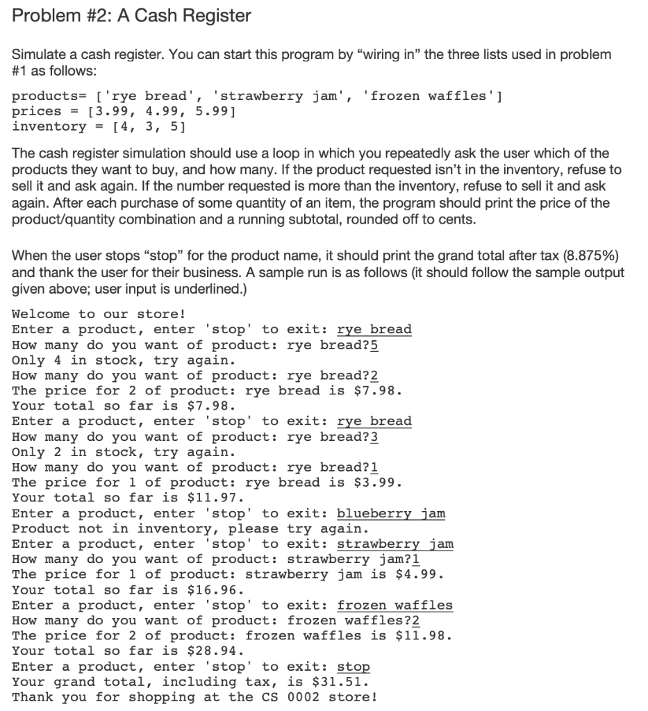 Solved Problem #2: A Cash Register Simulate a cash register. | Chegg.com