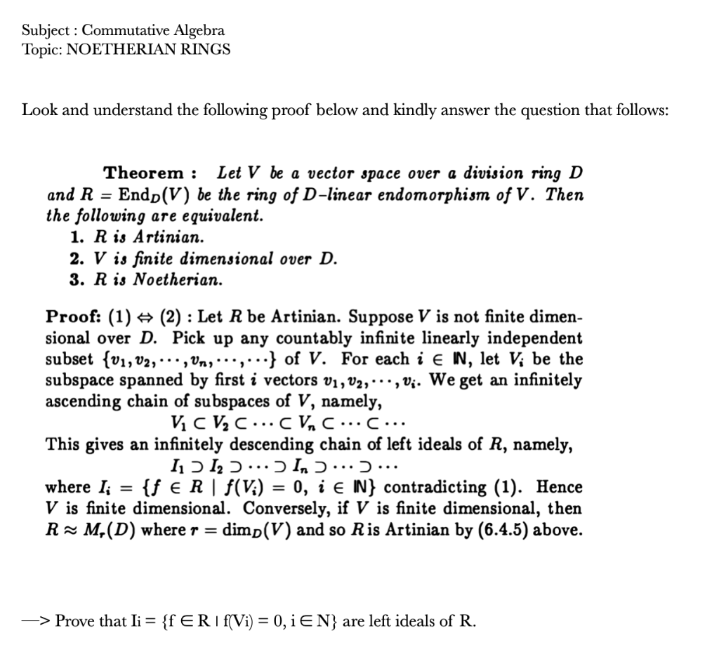 Solved Subject : Commutative Algebra Topic: NOETHERIAN RINGS | Chegg.com