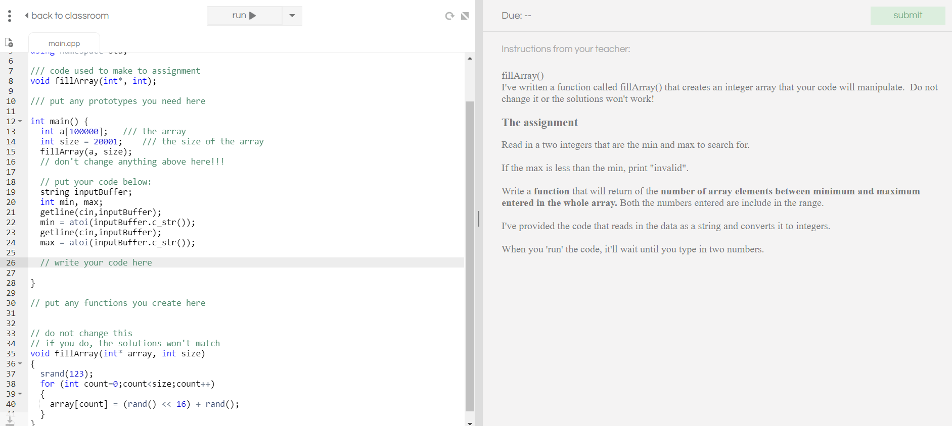 Solved C++ Instructions from your teacher: fillArray() I've | Chegg.com