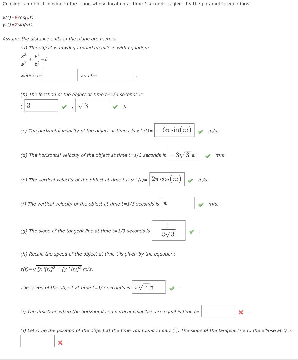 Solved Consider An Object Moving In The Plane Whose Location