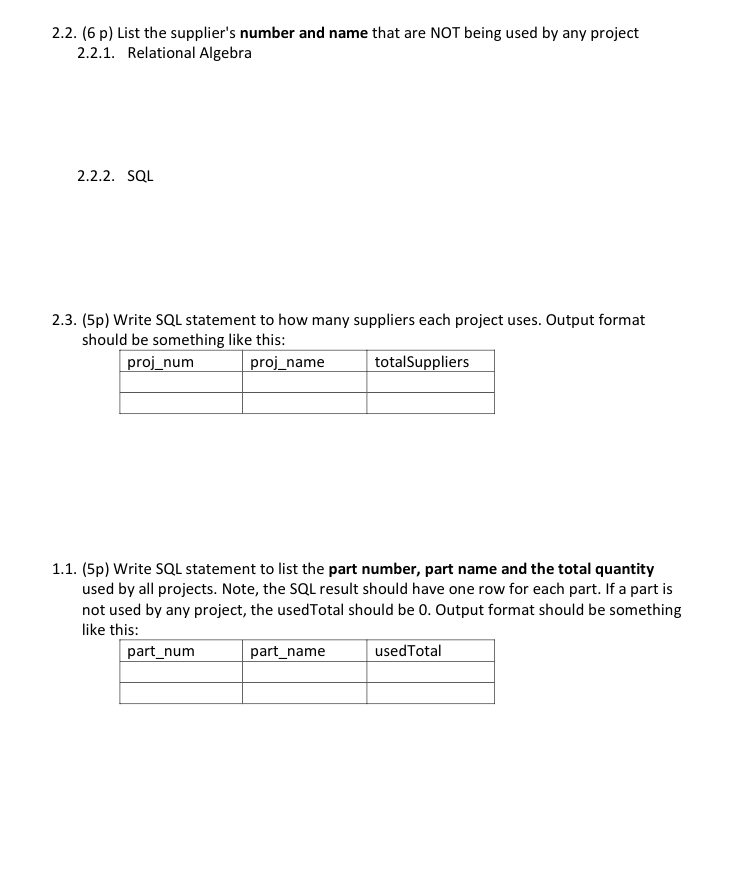 Solved 2. (20 points) Relational Algebra and SQL query | Chegg.com