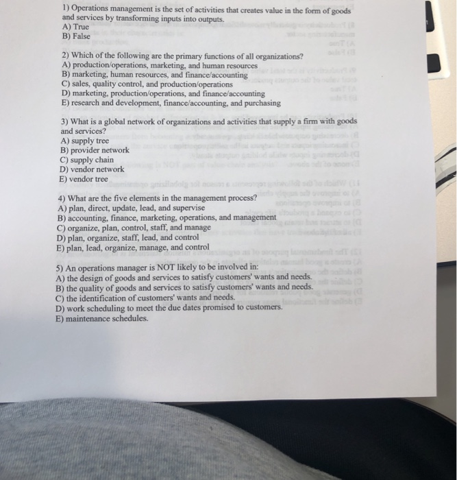 Solved 1) Operations management is the set of activities | Chegg.com