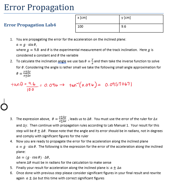 Solved Error Propagation x [cm] y [cm] Error Propagation | Chegg.com