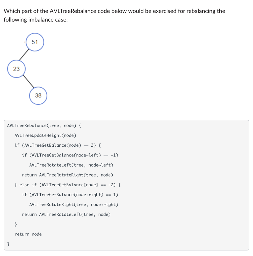 Solved Which part of the AVLTreeRebalance code below would | Chegg.com