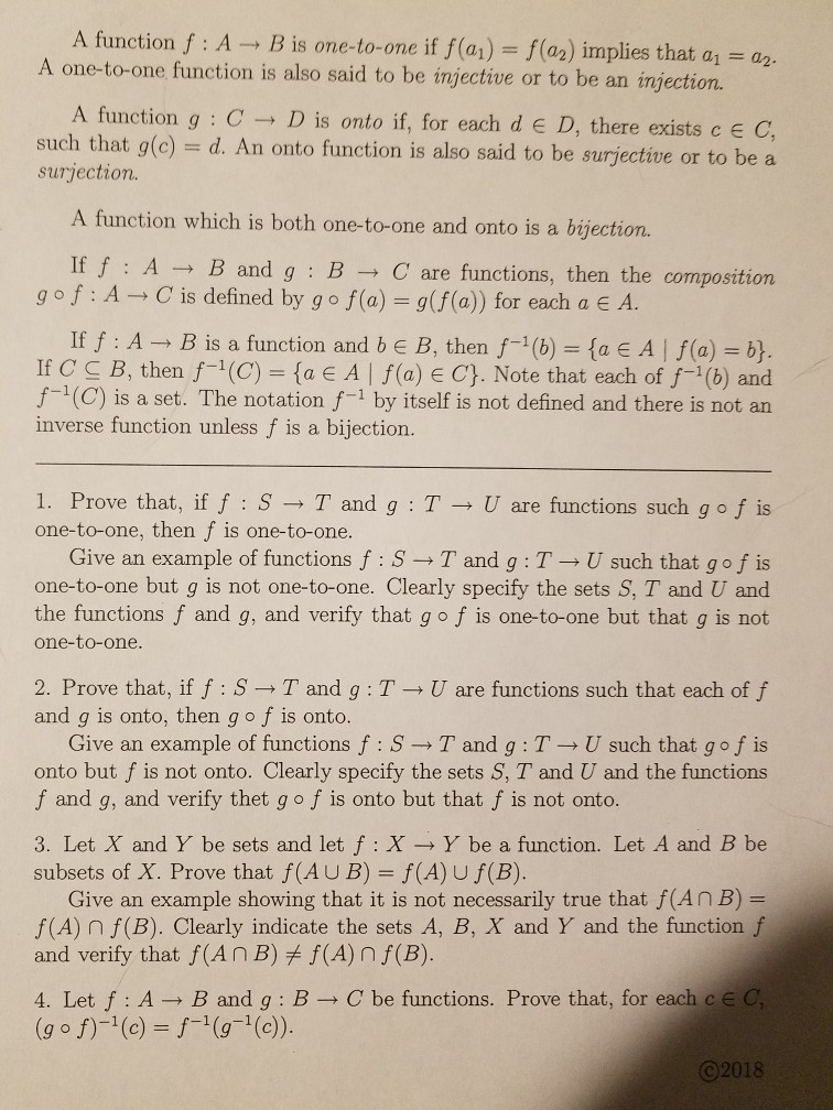 Solved A function f : A f f(a)-/(a2)implies that a1 A | Chegg.com