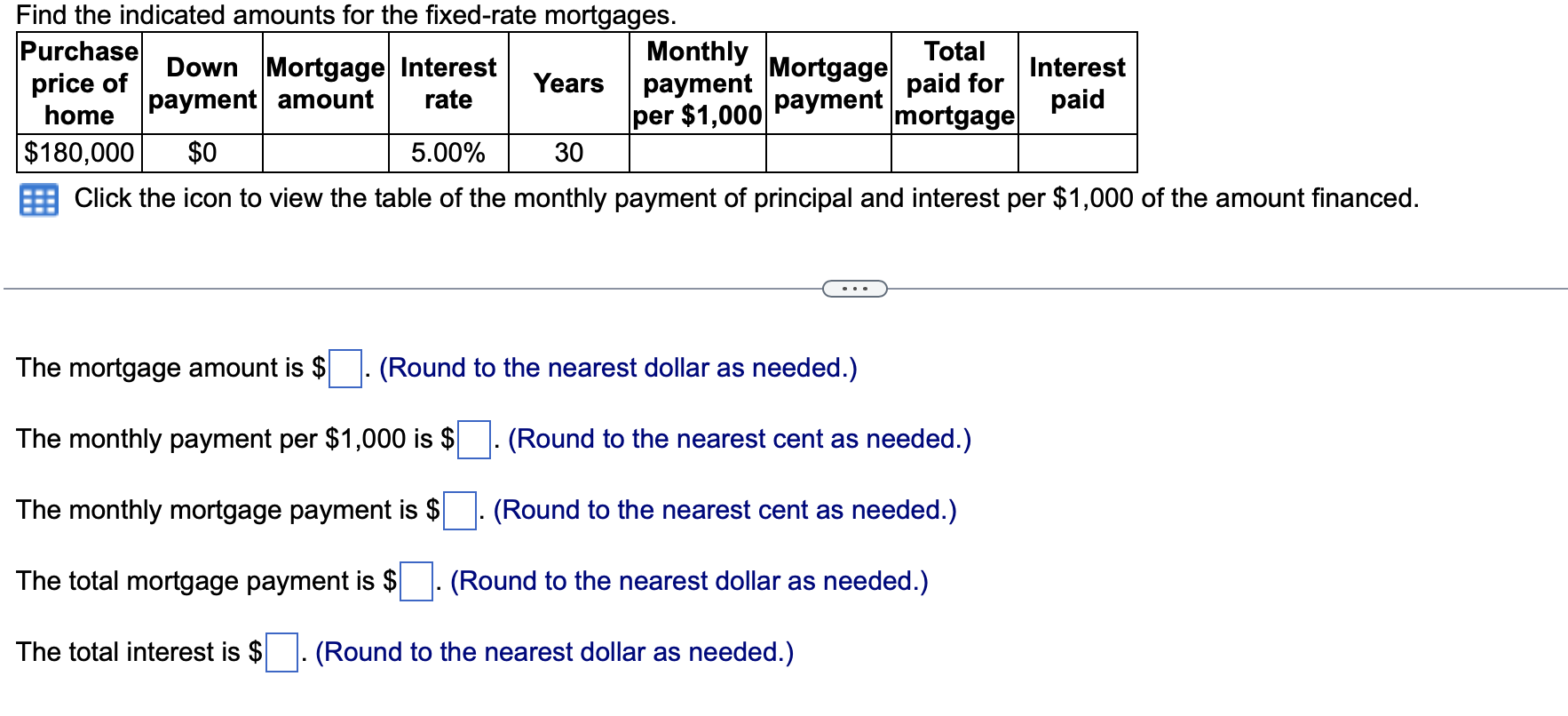Solved Find the indicated amounts for the fixed-rate | Chegg.com
