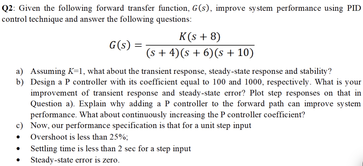 Solved = Q2: Given the following forward transfer function, | Chegg.com