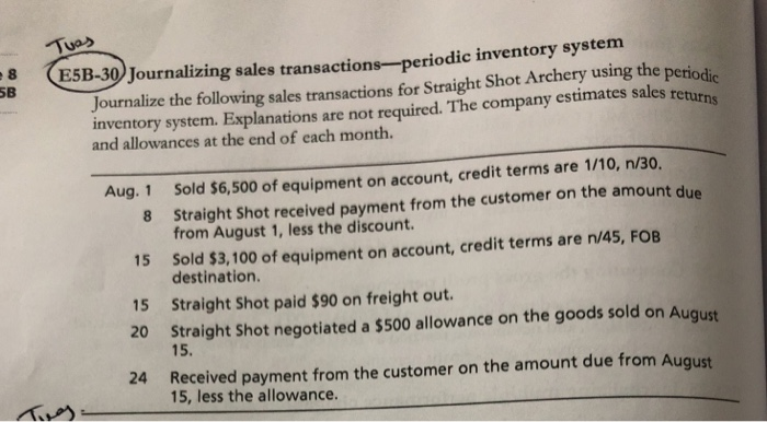 Solved E5B-зо)Journalizing sales transactions-periodic | Chegg.com