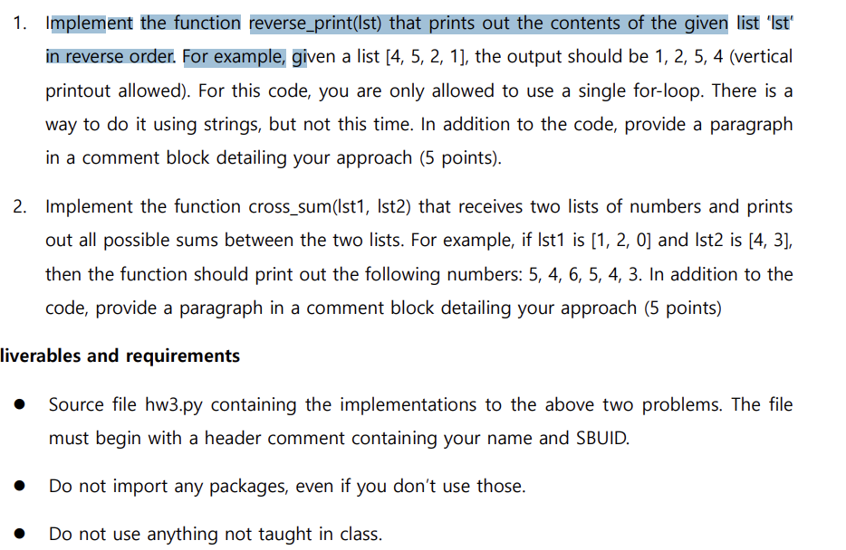 Solved 1. Implement the function reverse_print(Ist) that | Chegg.com