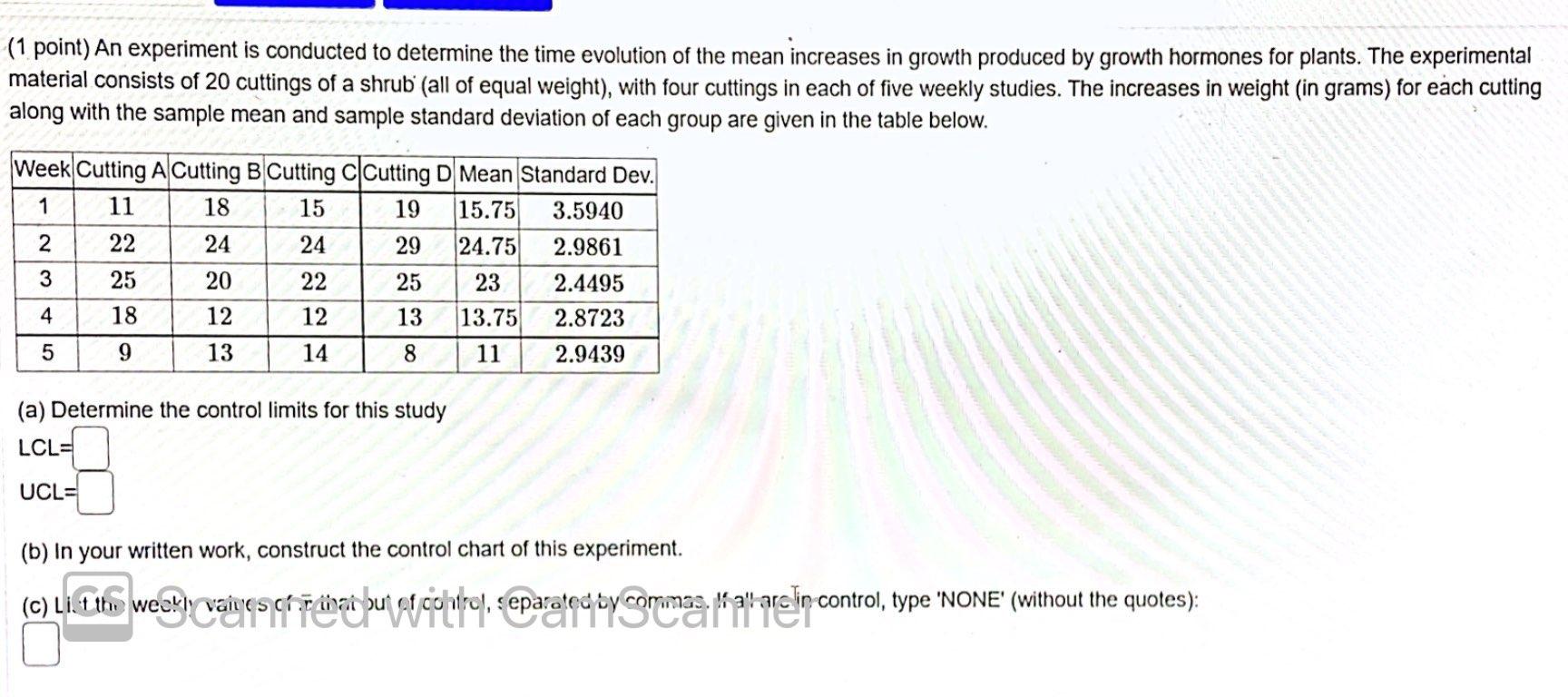 Solved (1 point) An experiment is conducted to determine the | Chegg.com