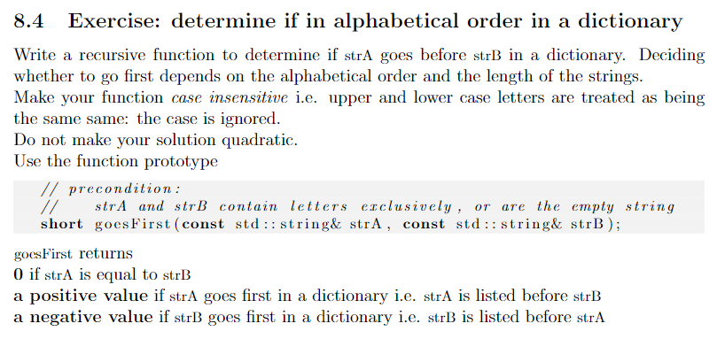 Solved 8.4 Exercise: determine if in alphabetical order in a | Chegg.com
