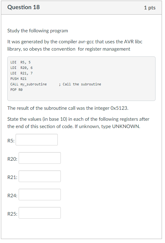 Solved Question 18 1 pts Study the following program It was | Chegg.com