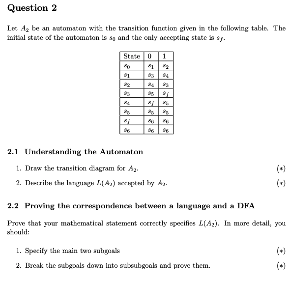 Solved Question 2 Let A, be an automaton with the transition | Chegg.com