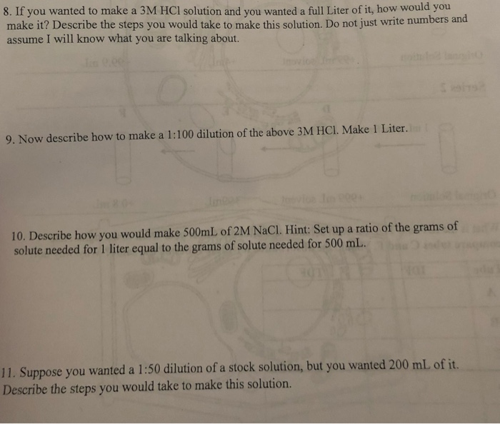 Solved 8. If you wanted to make a 3M HCl solution and vou | Chegg.com