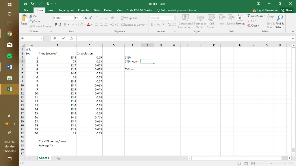 Solved Find the Total time, average t, the standard | Chegg.com