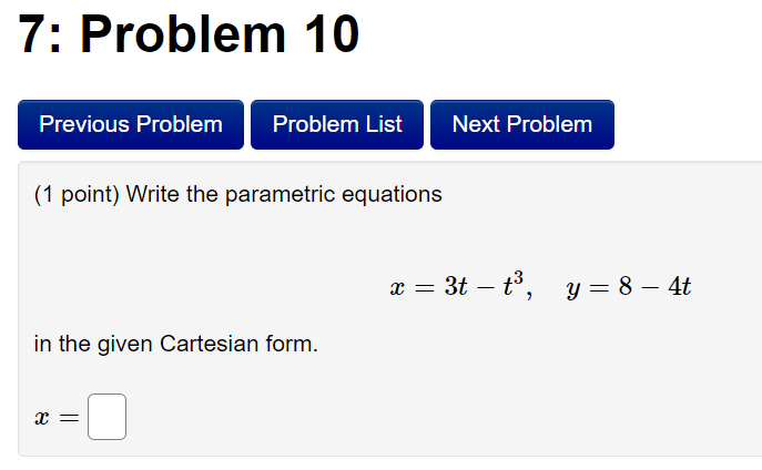 Solved ( 1 point) Write the parametric equations | Chegg.com