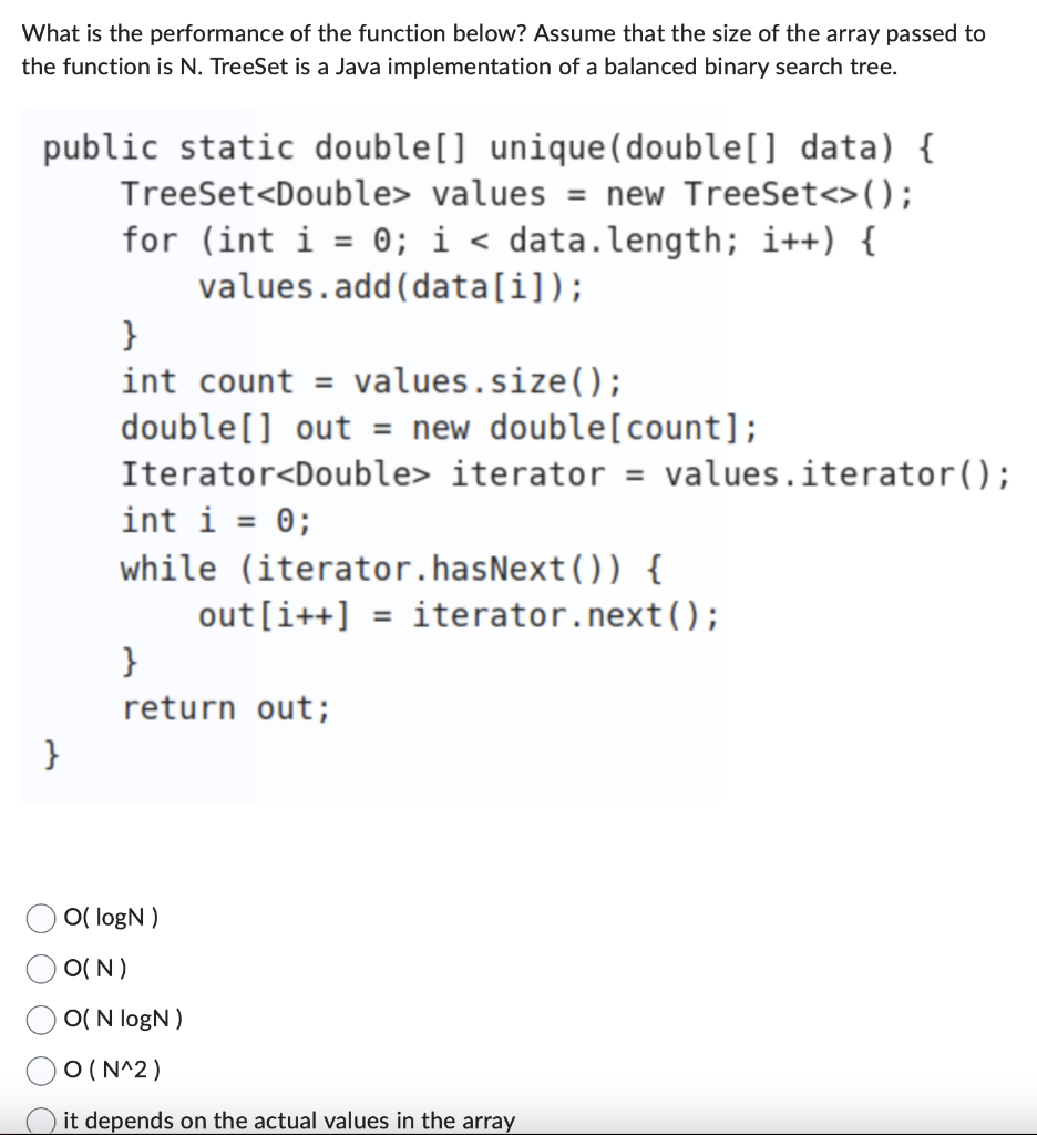 Solved What is the performance of the function below? Assume | Chegg.com
