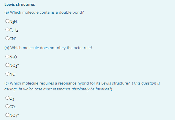Solved Lewis structures (a) Which molecule contains a double | Chegg.com
