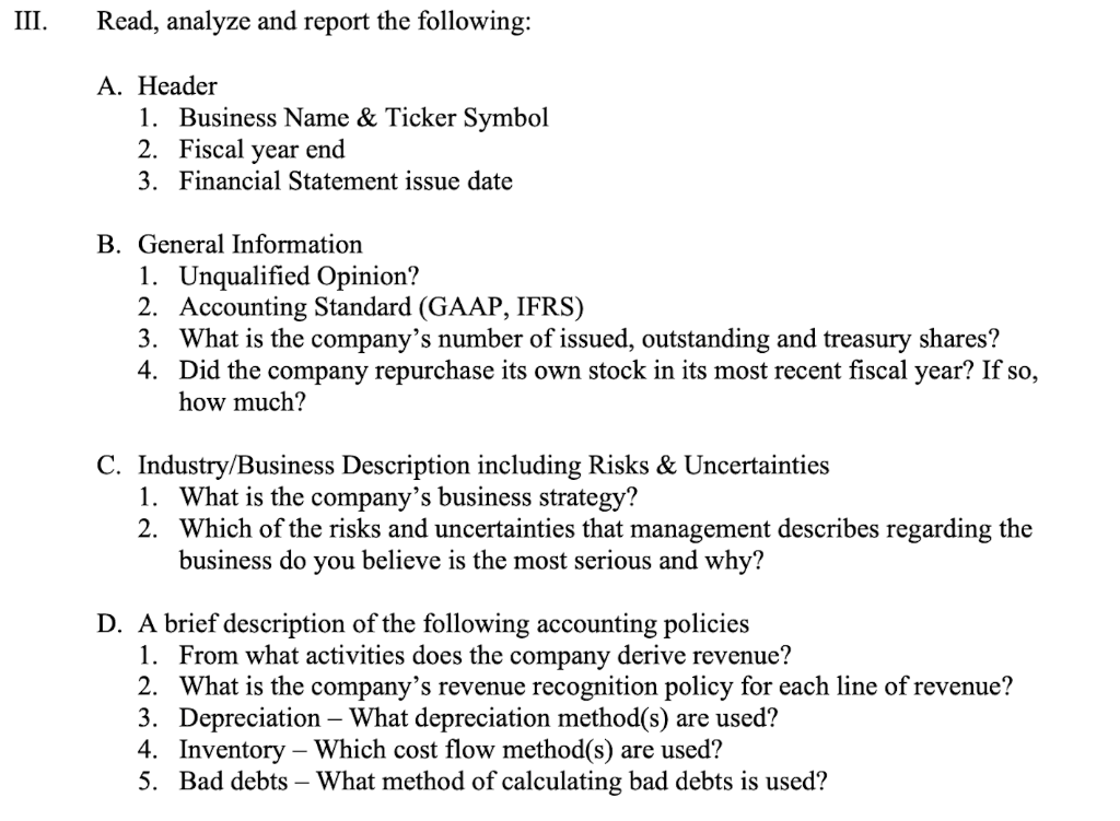 III. Read, analyze and report the following: A. | Chegg.com