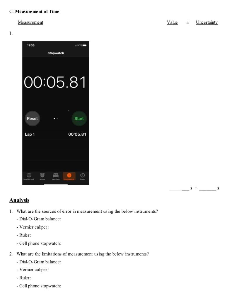 Solved C. Measurement of Time Measurement Analysis 1. What | Chegg.com