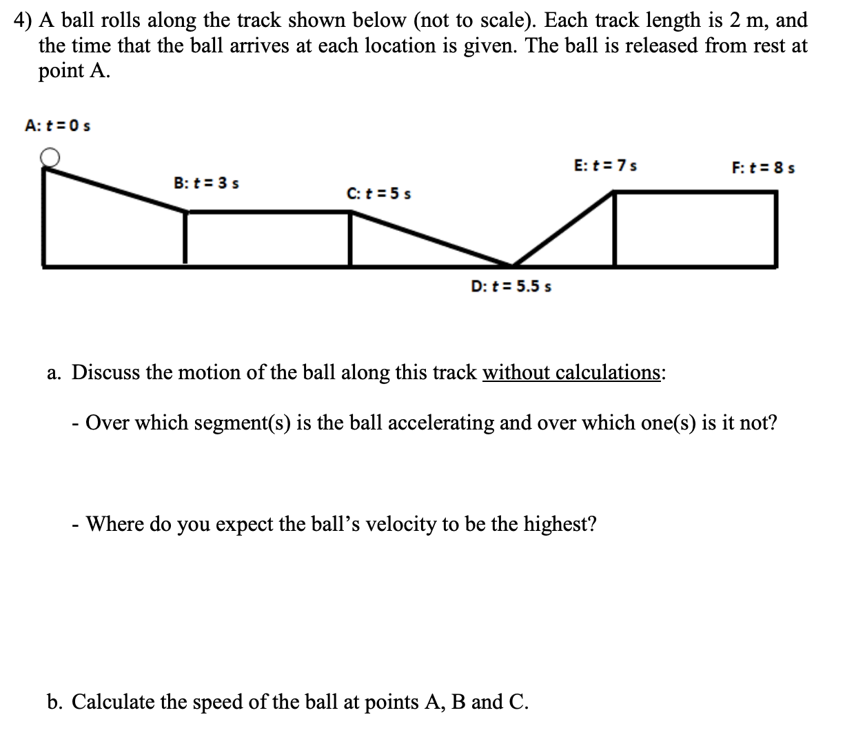 Solved 4) A ball rolls along the track shown below (not to | Chegg.com