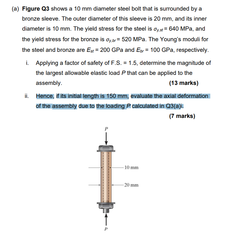 Solved (a) Figure Q3 shows a 10 mm diameter steel bolt that | Chegg.com