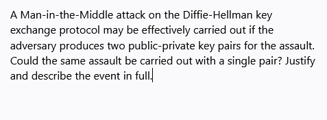 Solved A Man-in-the-Middle attack on the Diffie-Hellman key | Chegg.com