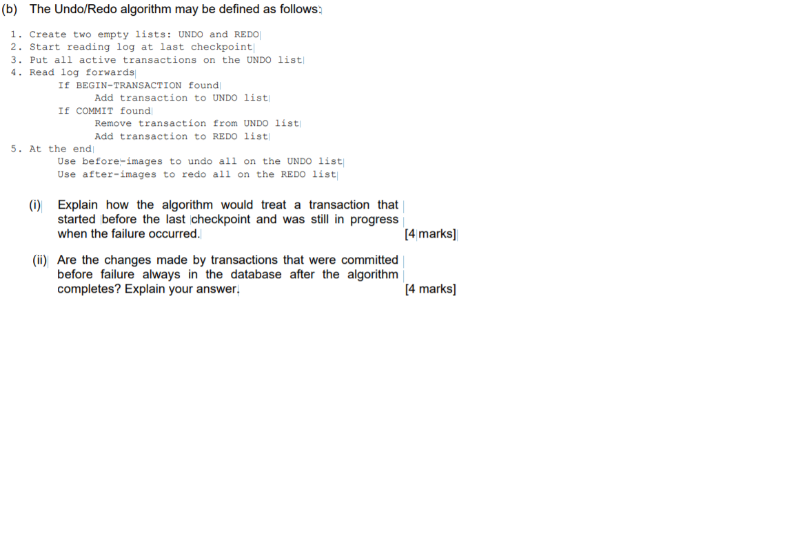 Solved (b) The Undo/Redo algorithm may be defined as | Chegg.com