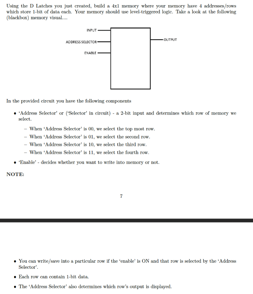 Solved Selector 00 Enable 0 Out.Using the D Latches you just | Chegg.com