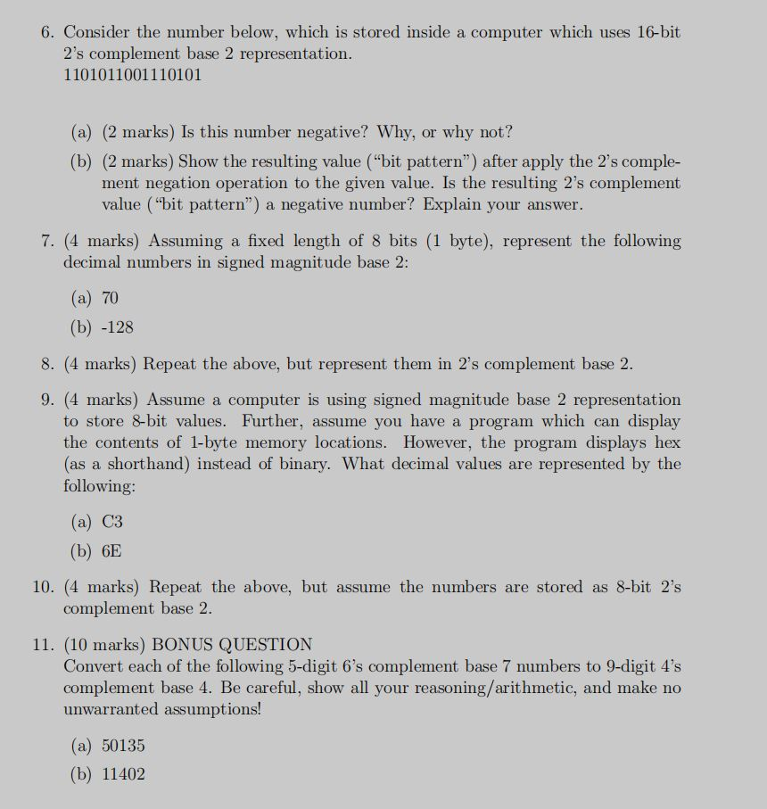 Solved 2. (2marks) Consider the following 12-bit numbers | Chegg.com