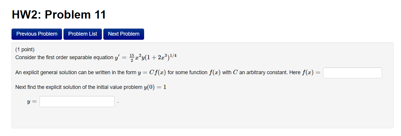 Solved HW2: Problem 11 Previous Problem Problem List Next | Chegg.com