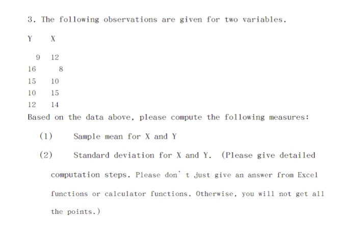 Solved 3. The following observations are given for two | Chegg.com