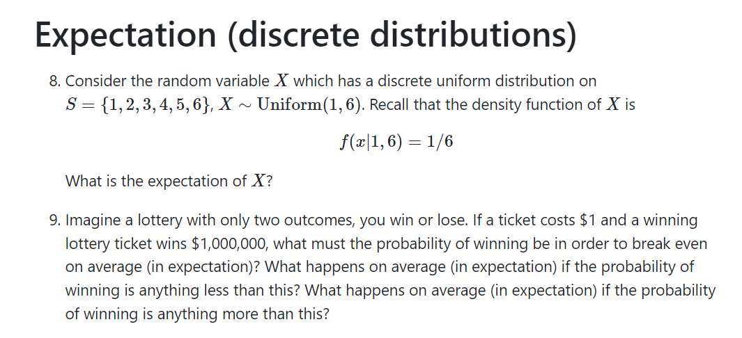 Solved Expectation (discrete distributions) 8. Consider the | Chegg.com