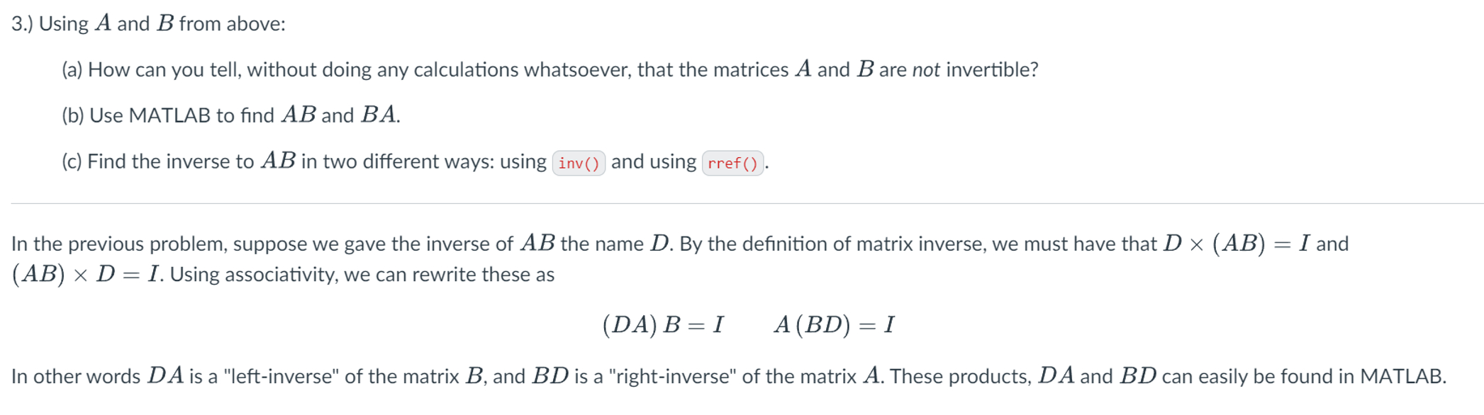 Solved 3.) ﻿Using A and B ﻿from above:(a) ﻿How can you tell, | Chegg.com