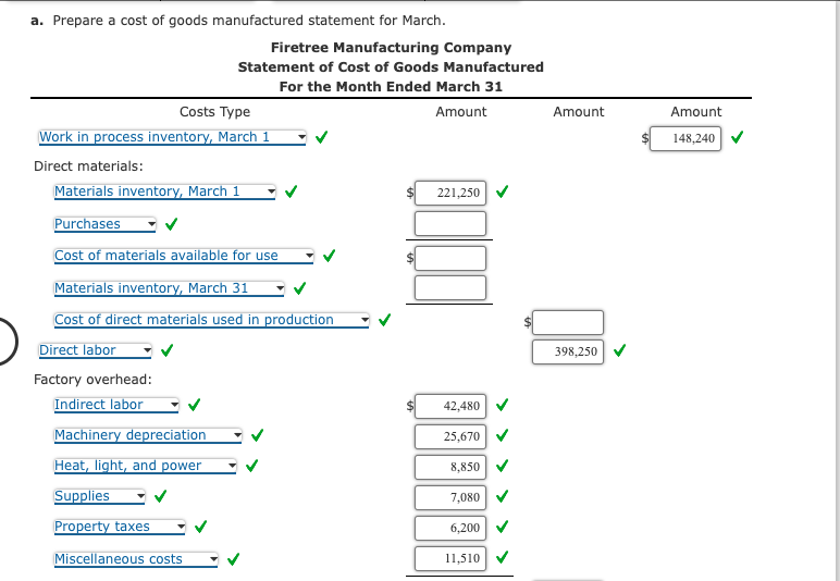 Solved a. Prepare a cost of goods manufactured statement | Chegg.com