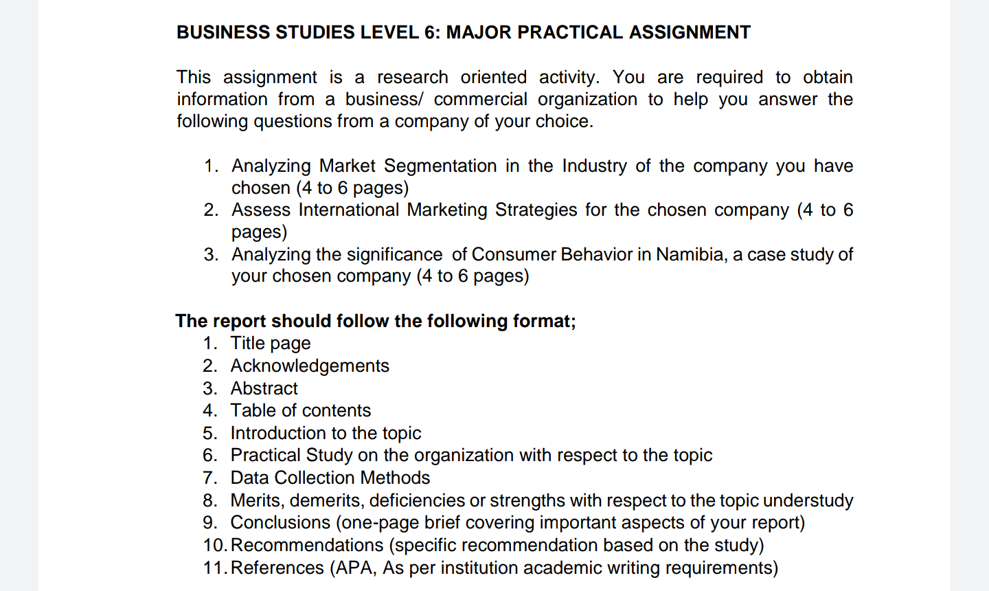 Solved BUSINESS STUDIES LEVEL 6: MAJOR PRACTICAL ASSIGNMENT | Chegg.com