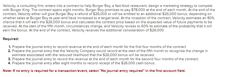 Solved Velocity, a consulting firm, enters into a contract | Chegg.com