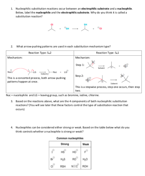 Solved 1. Nucleophilic substitution reactions occur between | Chegg.com