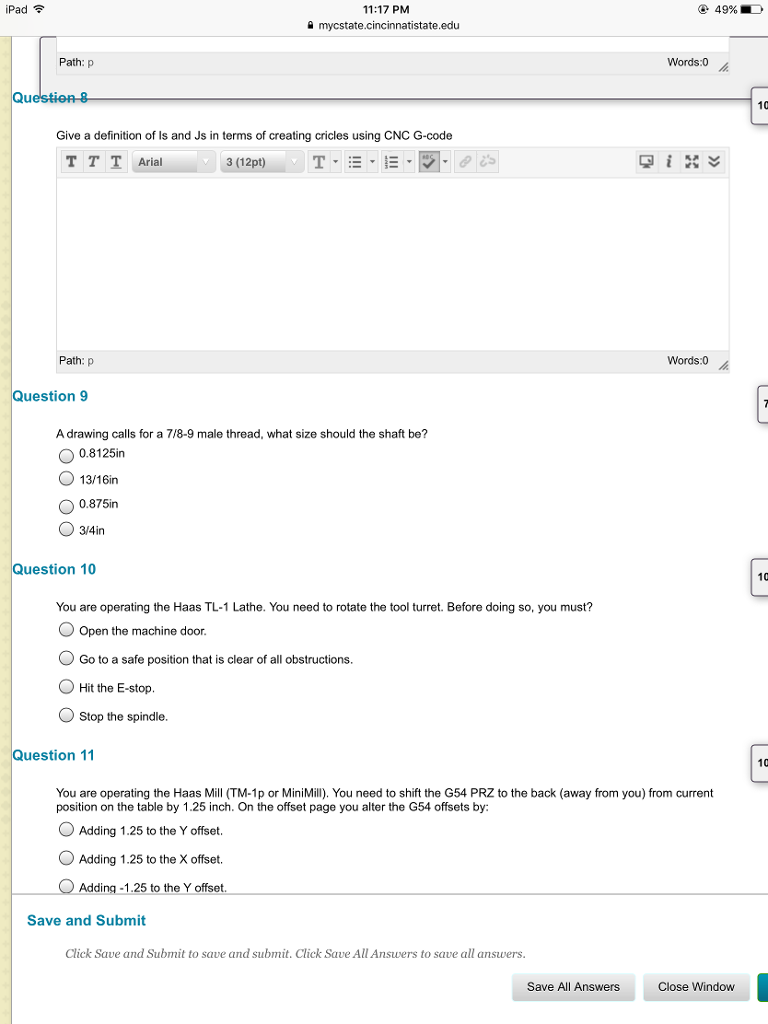 Solved iPad令 11:17 PM mycstate.cincinnatistate.edu 49% Path: | Chegg.com