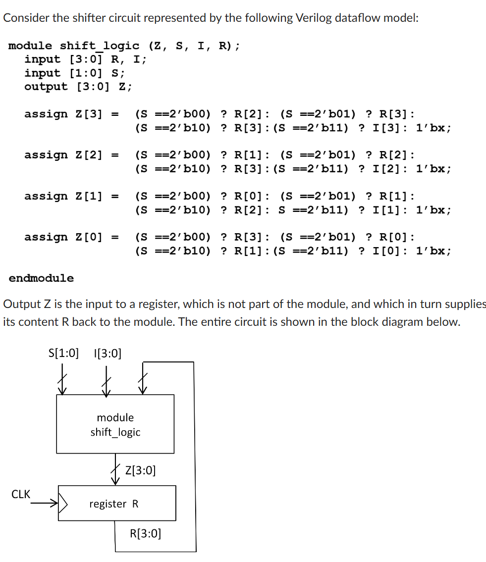 Solved Consider the shifter circuit represented by the | Chegg.com