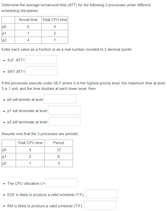 Solved Determine the average turnaround time (ATT) for the | Chegg.com