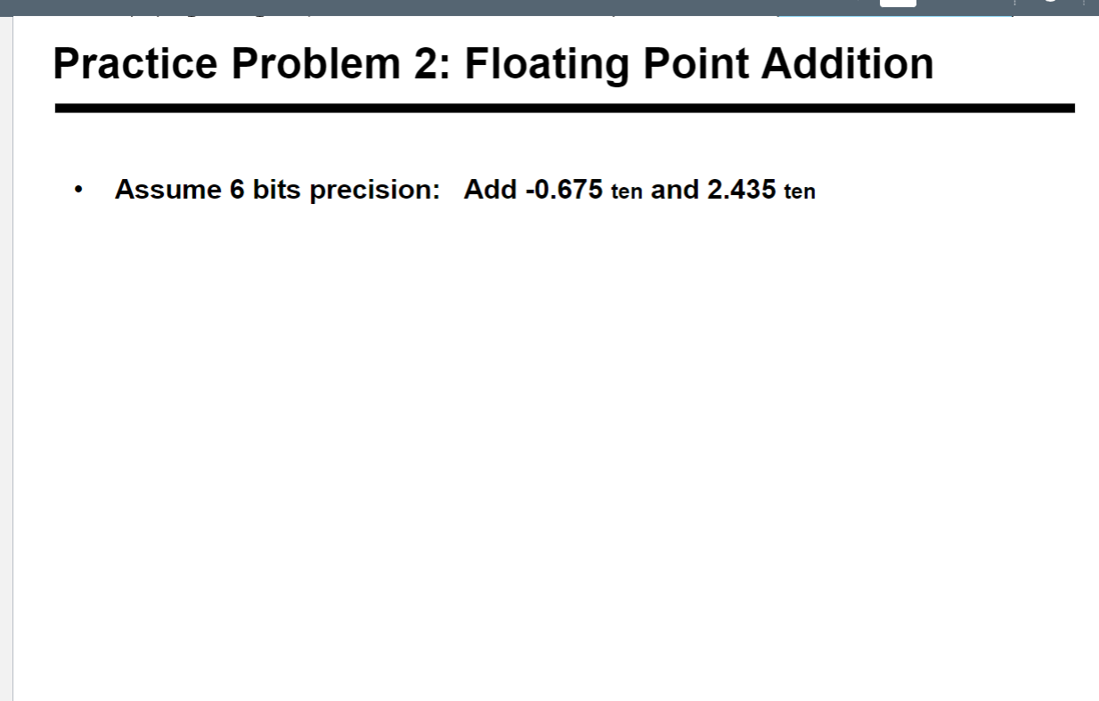 Solved - Assume 6 bits precision: Add −0.675 ten and 2.435 | Chegg.com