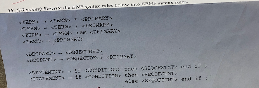 Rewrite the BNF syntax rules to EBNF syntax rules. | Chegg.com