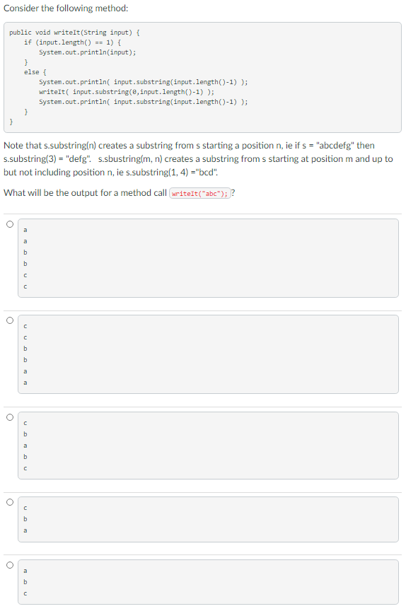 Solved Consider the following method: public void | Chegg.com
