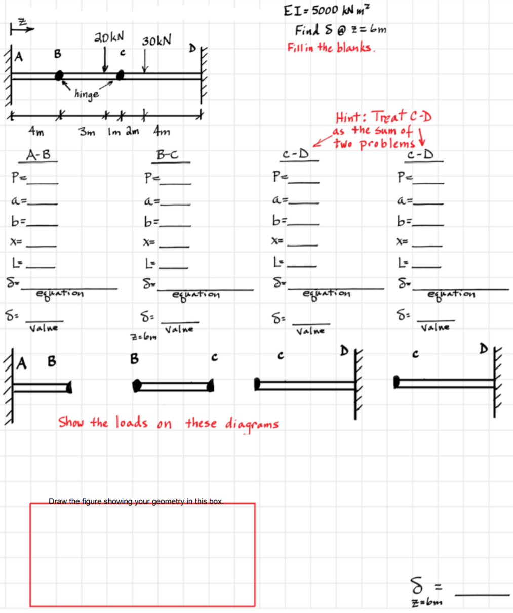 Solved EL-5000 kN m2 Find S @ z=6m Fill in the blanks, 20 KN | Chegg.com